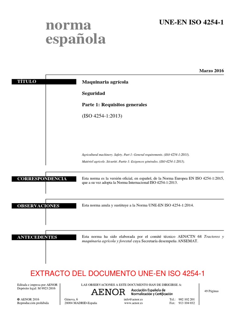 (Ex) Une-En Iso 4254-1 2016 | PDF | Tractor | Maquinaria de agricultura