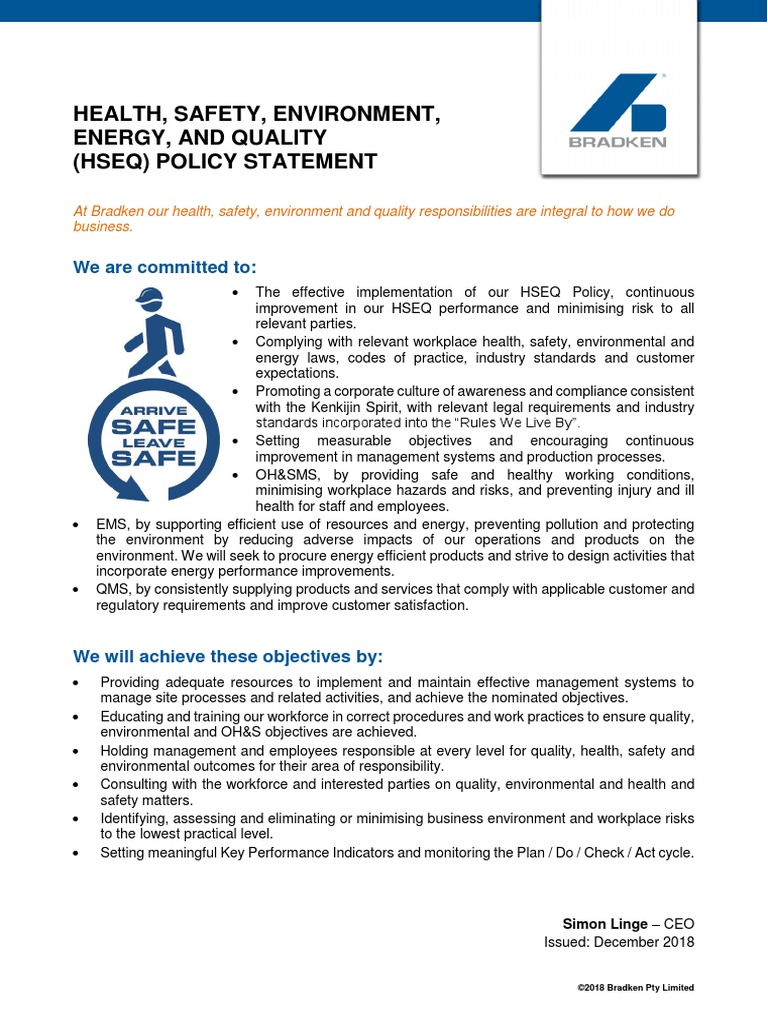 HSEQ Policy Statement | Download Free PDF | Safety | Business