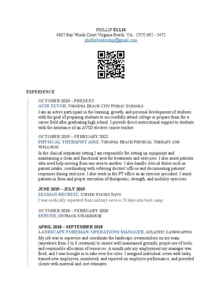 Phillip Ellis: Education & Coaching Resume | PDF | Physical Therapy ...