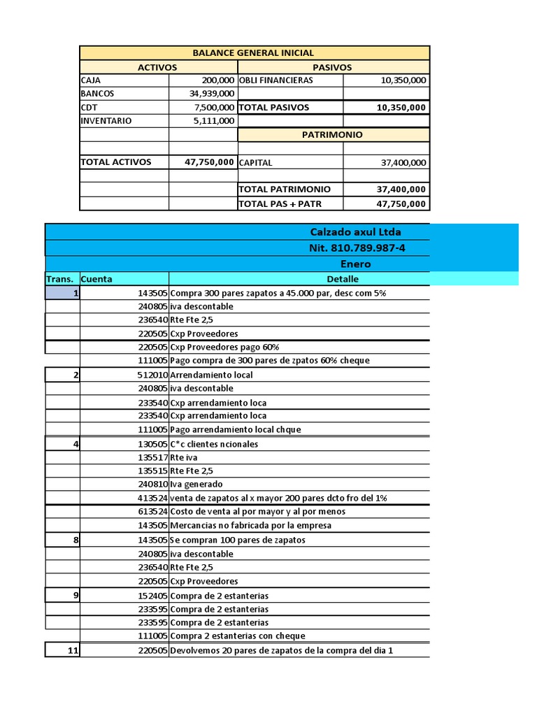 Balance General y Transacciones de Calzado Axul | PDF | Cheque | Crédito