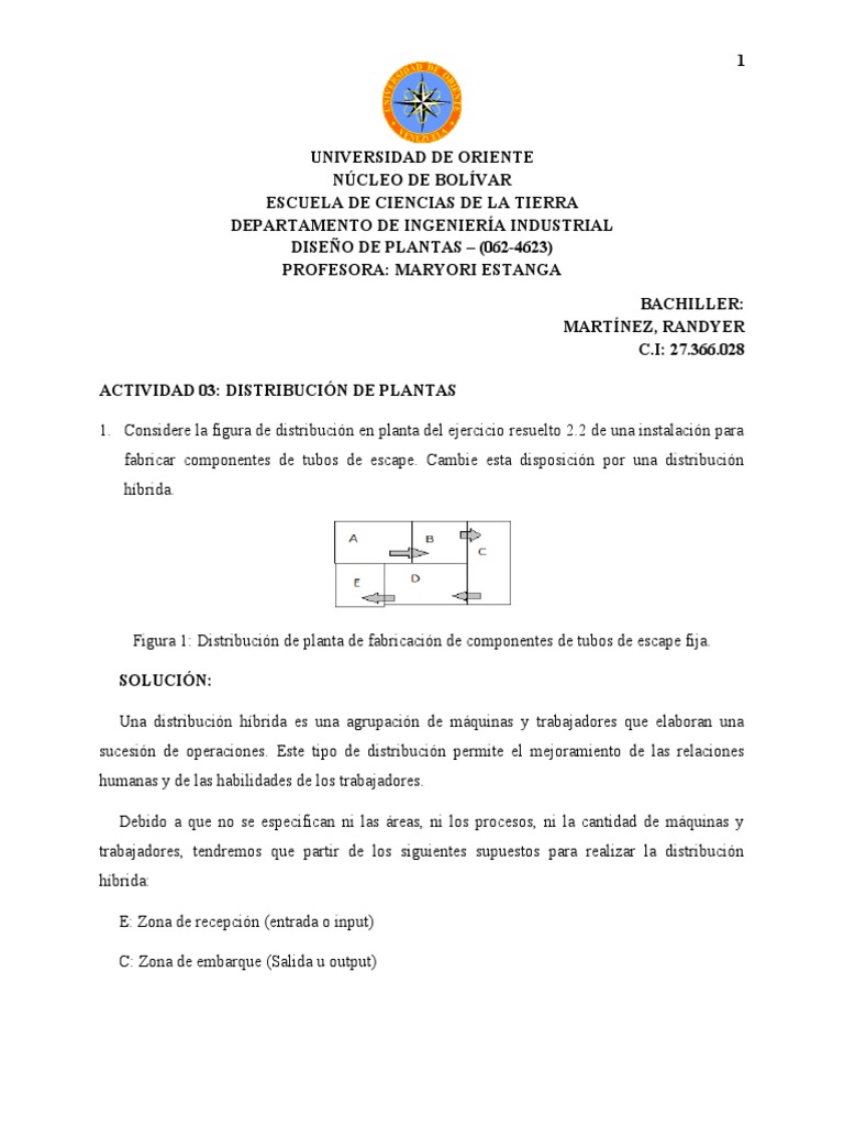 Tercera Actividad de Diseño de Plantas. Randyer Martínez | PDF | Sectores Economicos | Procesos ...