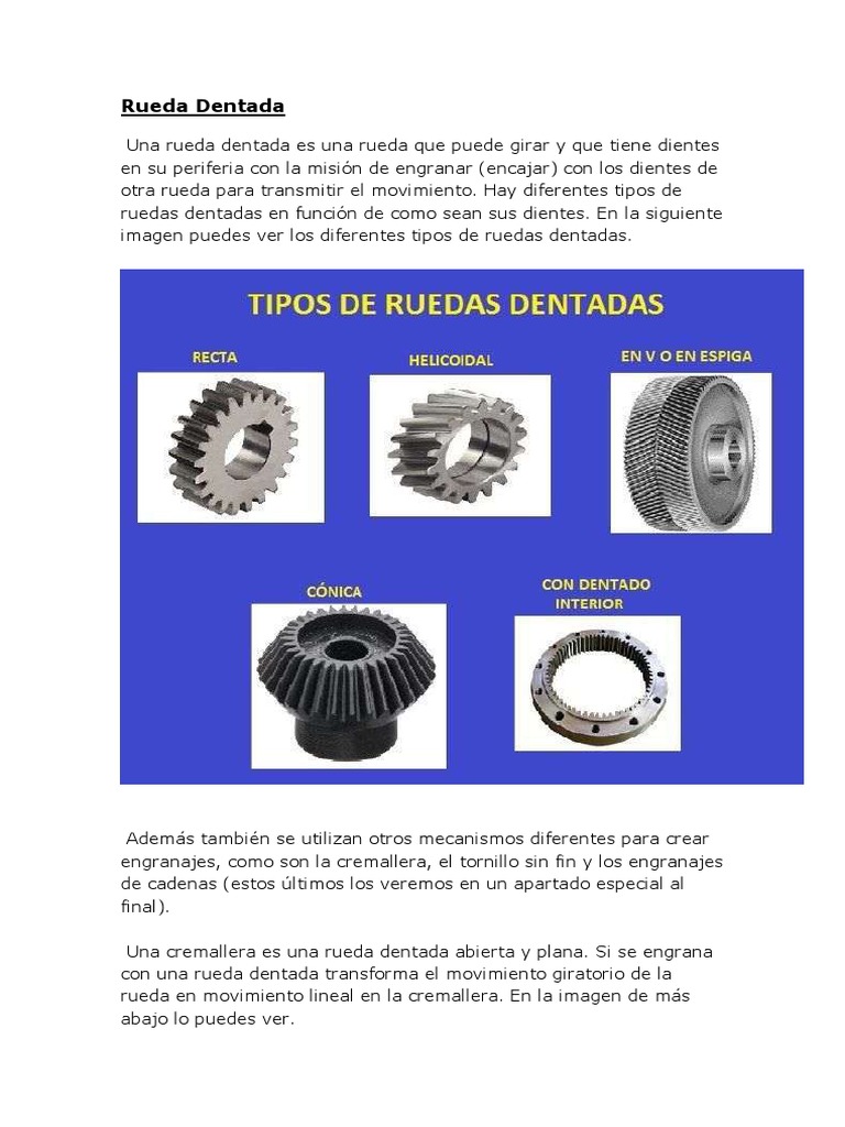Tipos y Funciones de Ruedas Dentadas | PDF | Engranaje | Ingeniería ...