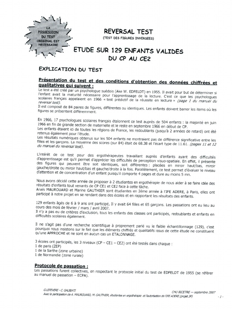 Test de Reversal chez les Enfants | PDF