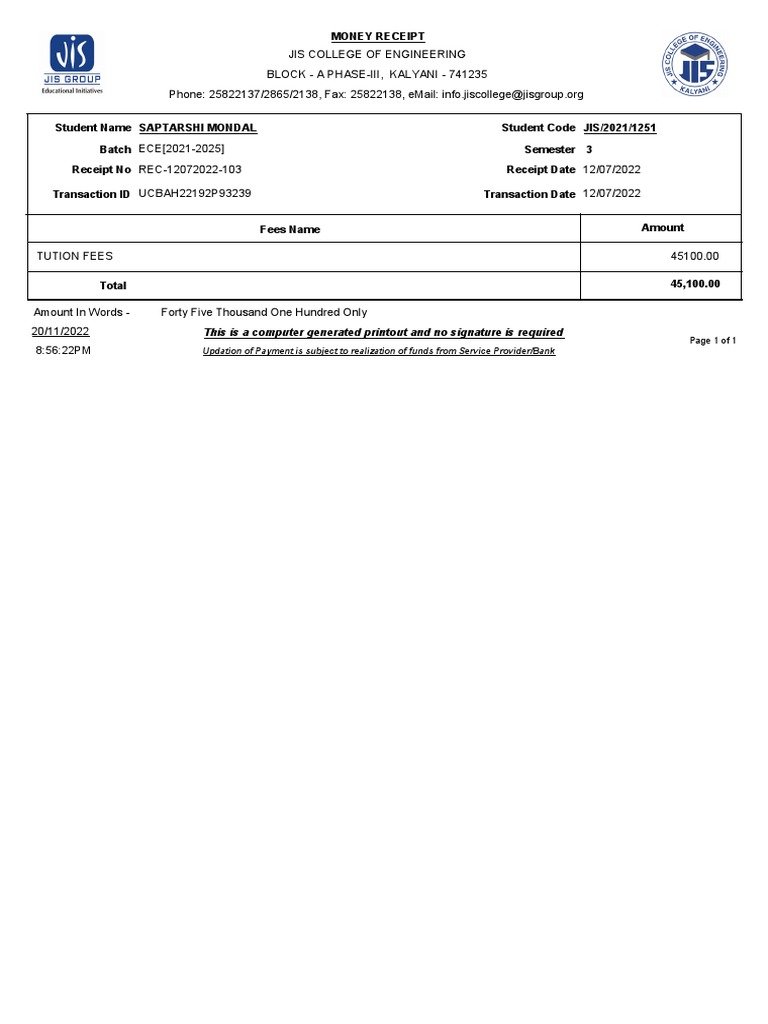 Receipt Second Sem | PDF