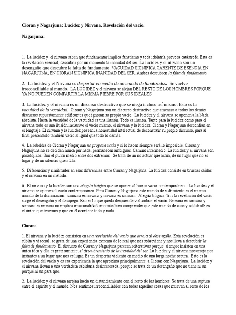 Cioran y Nagarjuna Lucidez y Nirvana | PDF