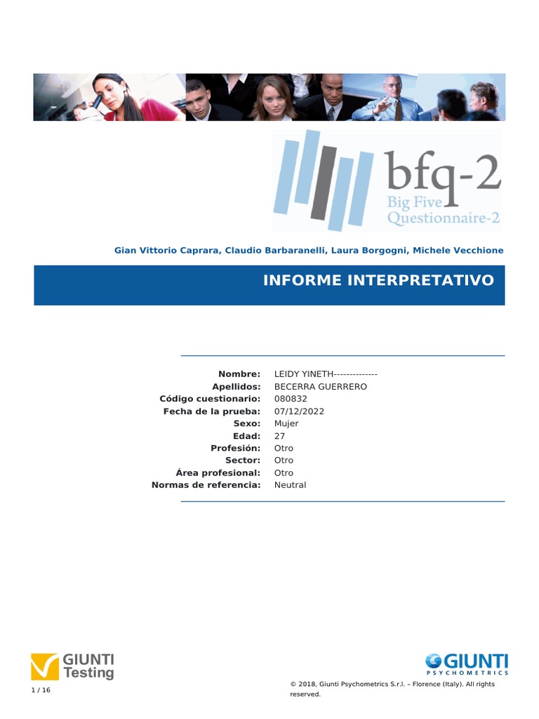 Informe Interpretativo: Gian Vittorio Caprara, Claudio Barbaranelli ...