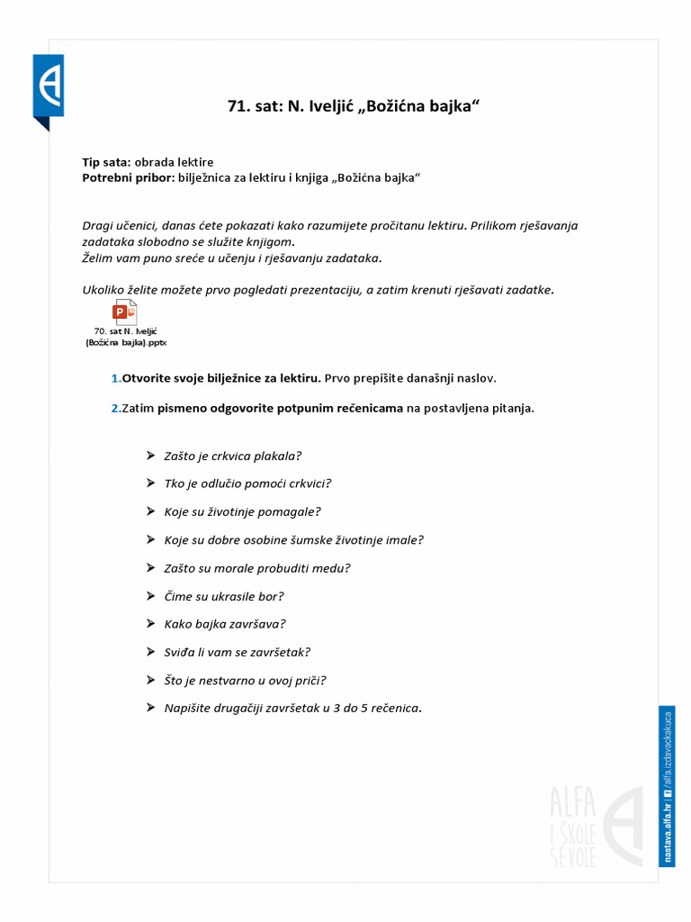 Sat N. Iveljic Zadaci Za Lektiru | PDF