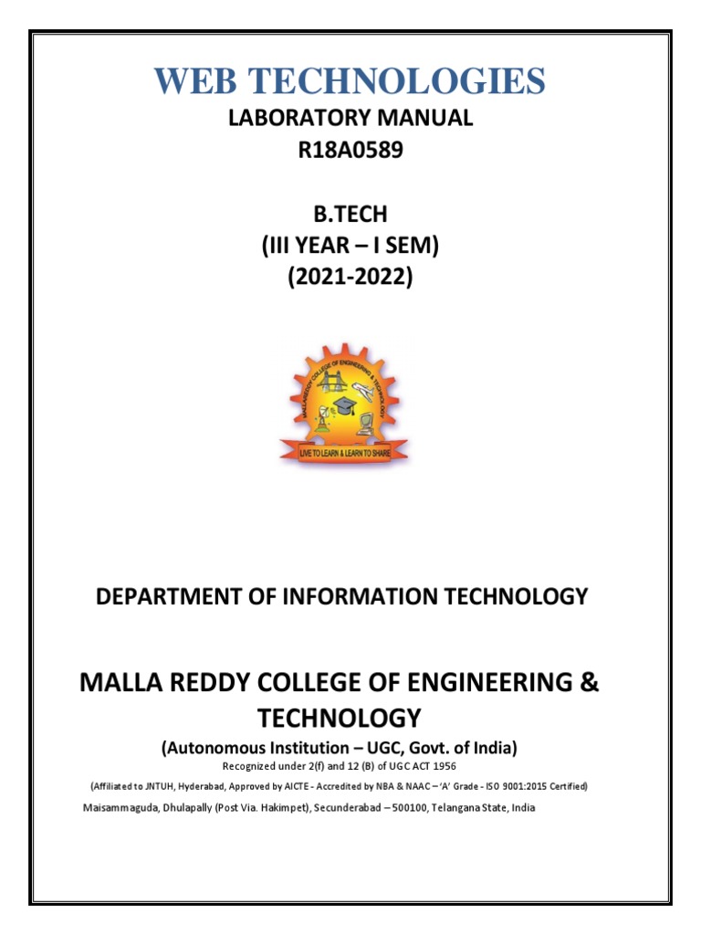 (R18A0589) WebTechnologies Lab | Download Free PDF | World Wide Web | Internet & Web
