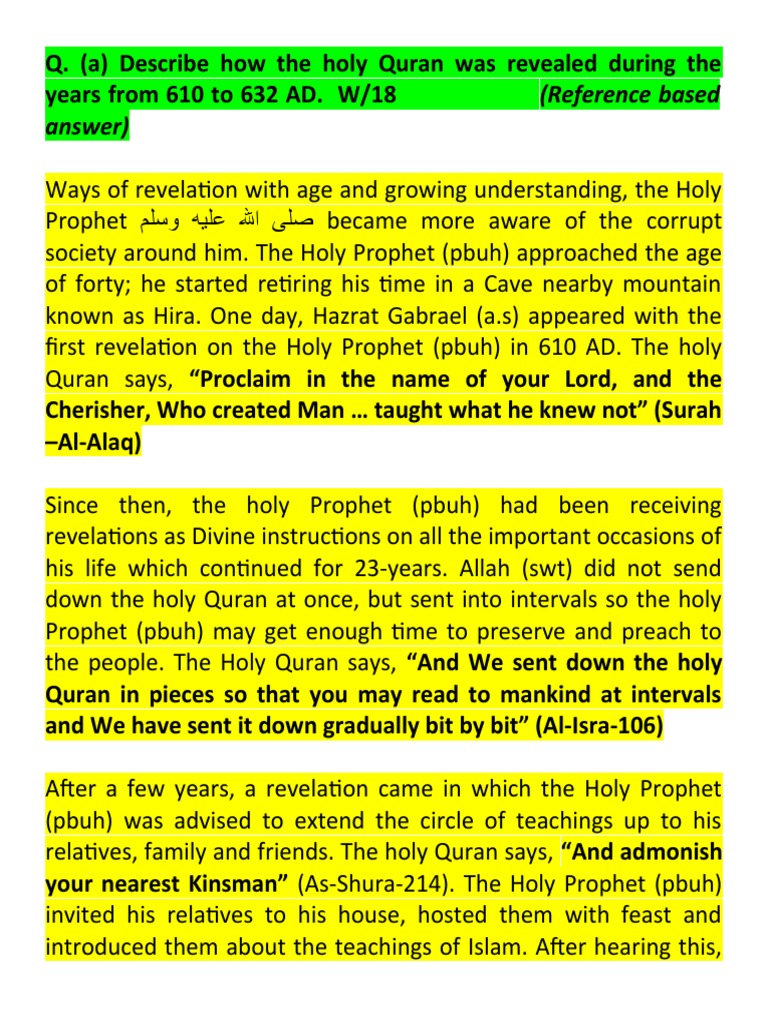 Revelation of the Holy Quran: A Gradual Process of Divine Guidance from ...