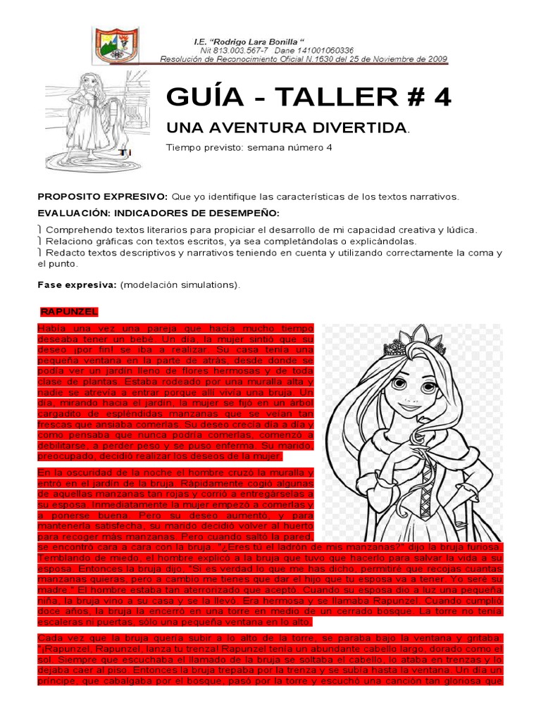 Guía 4 Partes de Una Lectura Comprensión | PDF | Rapunzel
