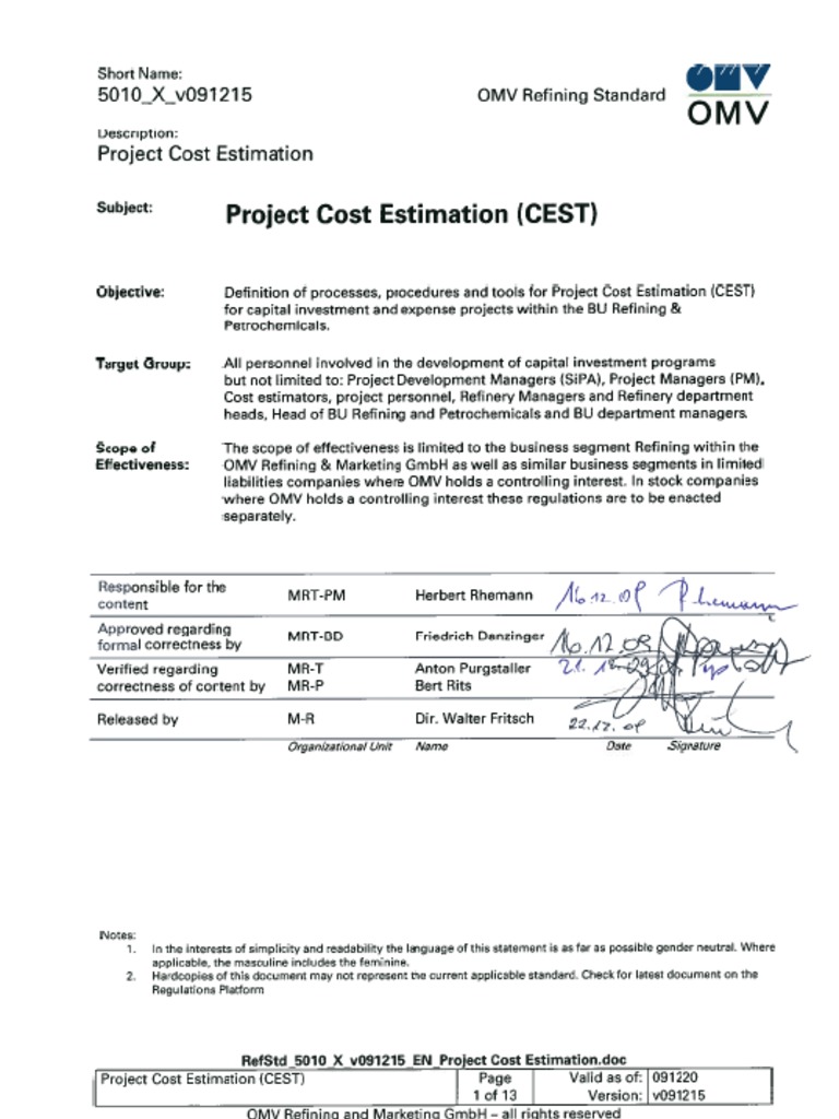 Project Cost Estimation (CEST) | PDF | Risk | Project Management