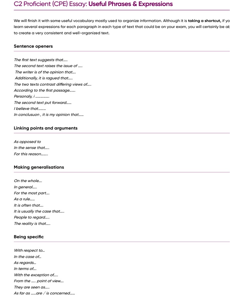 C2 Essay Writing: Key Phrases & Tips | PDF | Language Arts & Discipline