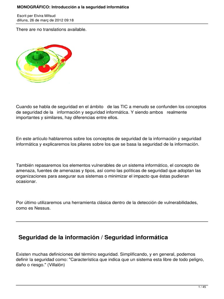 Introduccion A La Seguridad Informatica | PDF