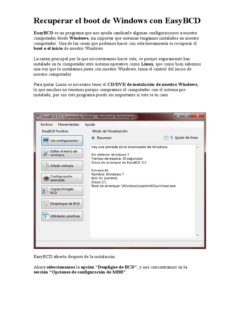 Recuperar El Boot de Windows Con EasyBCD | PDF