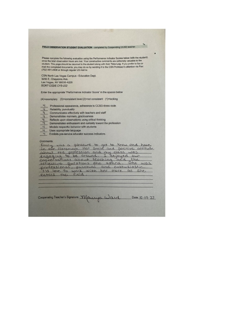 Field Observation Student Eval | PDF