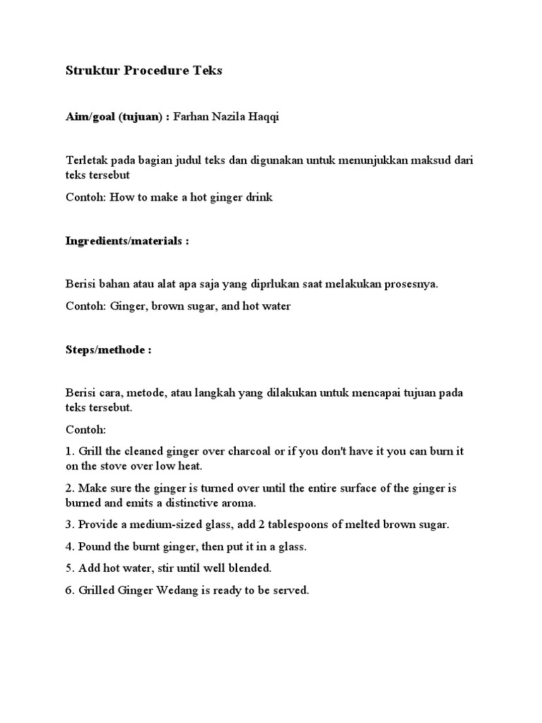 Struktur Procedure Teks Ginger Drinks | PDF