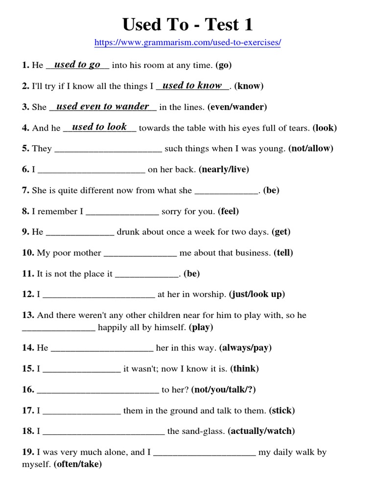 Used To Grammar Test 1 | PDF