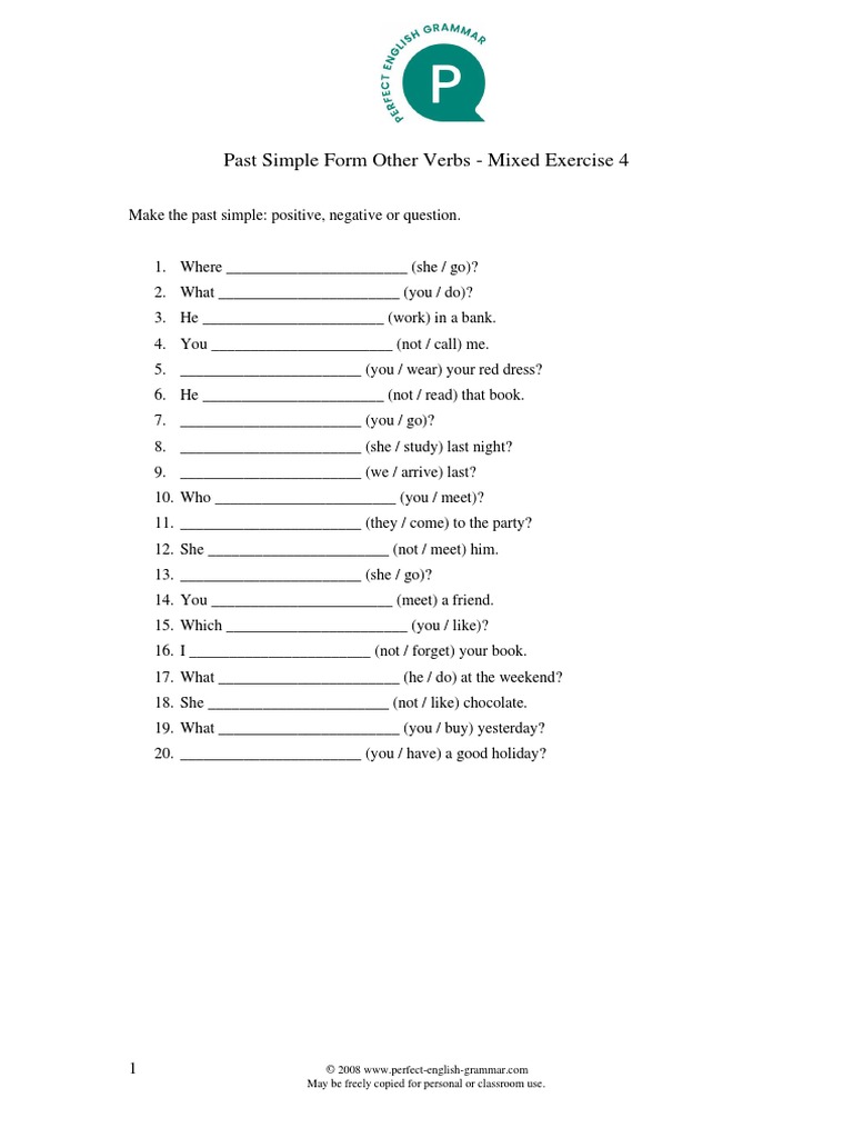 Past Simple Form With Other Verbs Mixed Exercise 4 | PDF