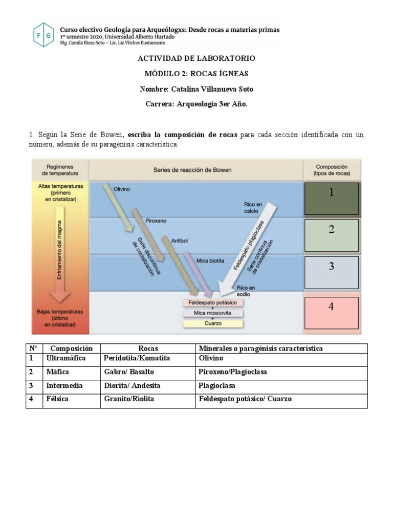 Actividad de Lab. Modulo 2 y 3 Catalina Villanueva | PDF | Roca ígnea | Basalto