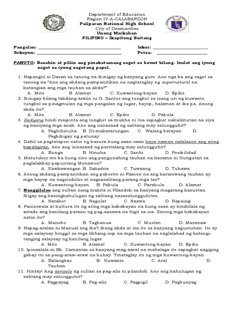Q1 - Pagsasanay 1 | PDF