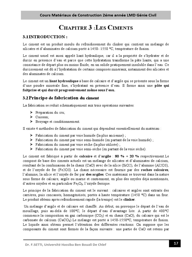 CHAPITRE 3 Les Ciments | PDF | Ciment | Cendre volante