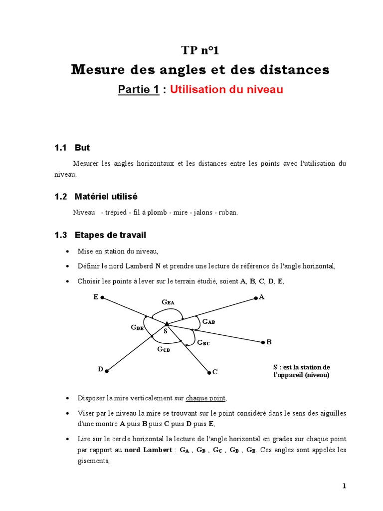 TP 1 - Mesure Des Angles Et Des Distances - Utilisation Du Niveau | PDF | Équipement