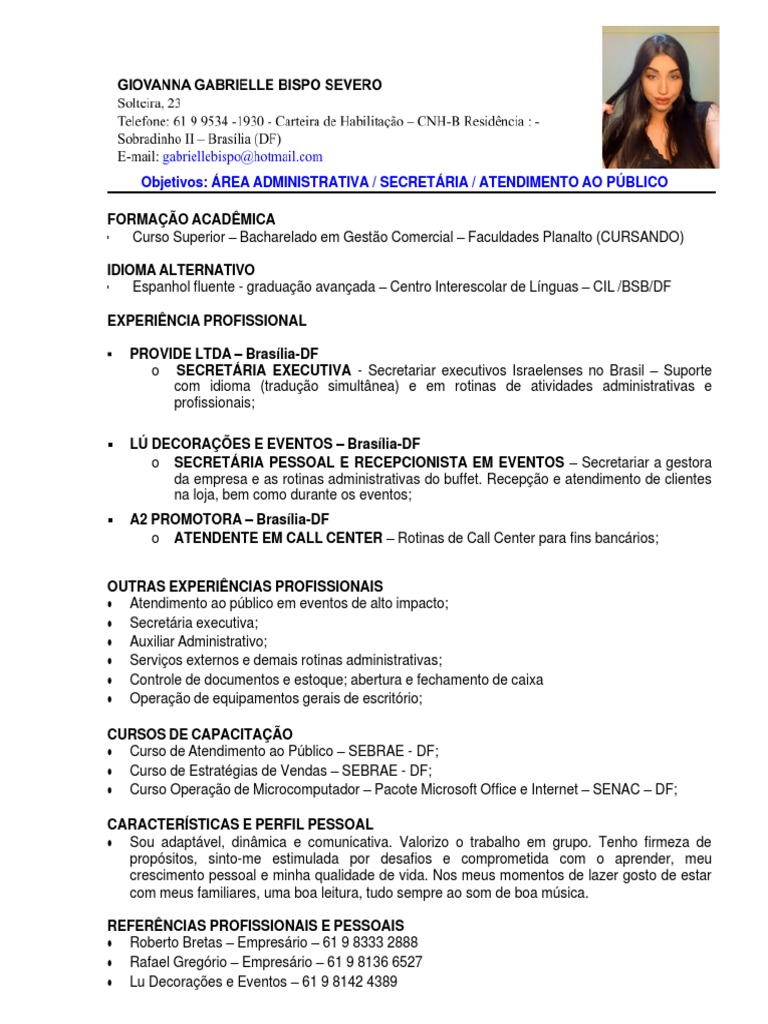 Curriculum Giovanna Gabrielle Bispo Severo | PDF