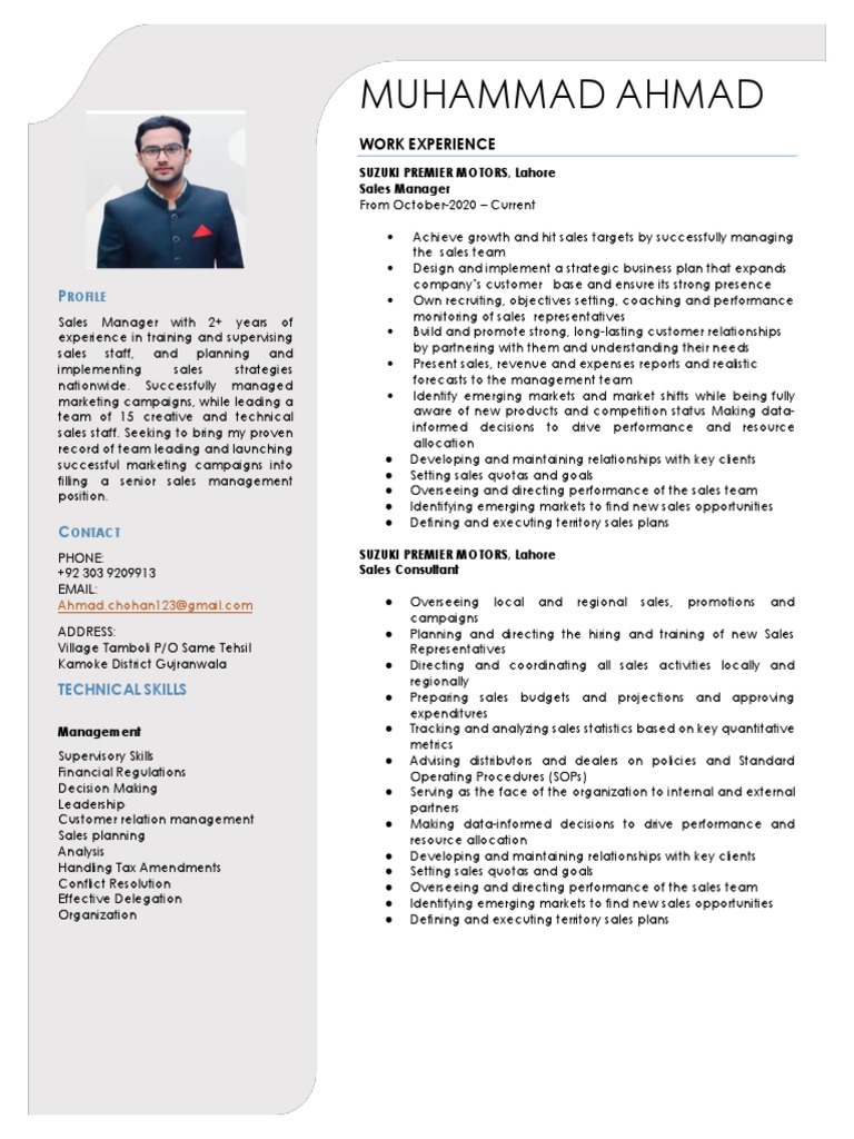 CV Ahmad Updated | PDF | Sales | Business