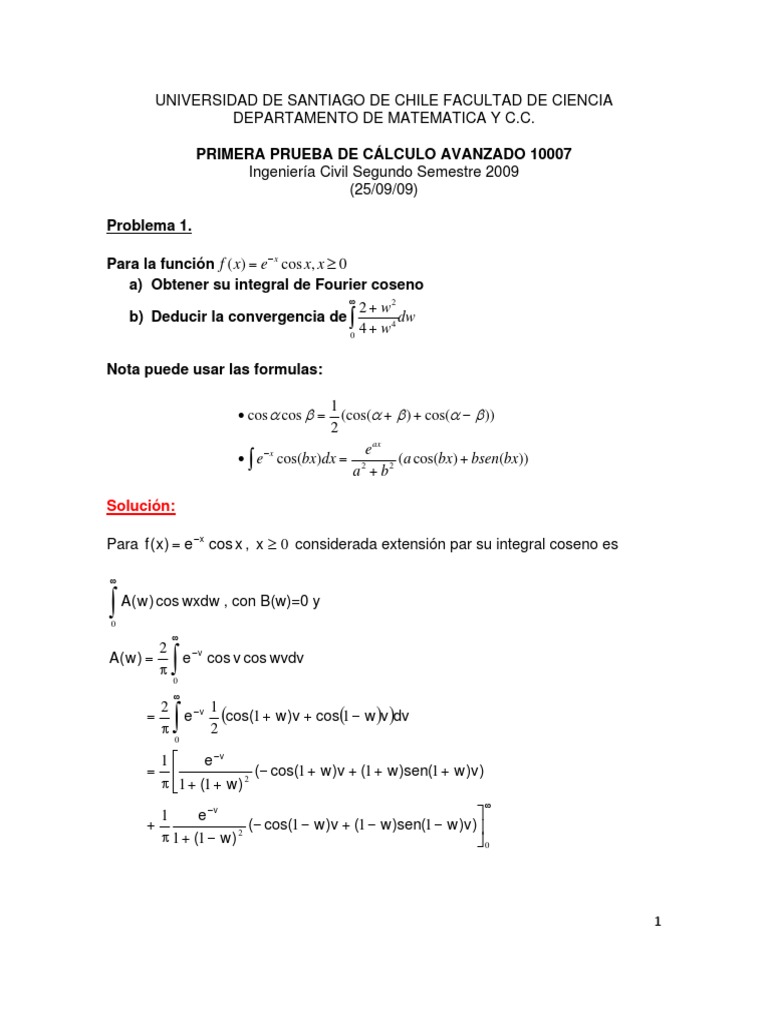 PEP 1 - Cálculo Avanzado (2009-2) | PDF
