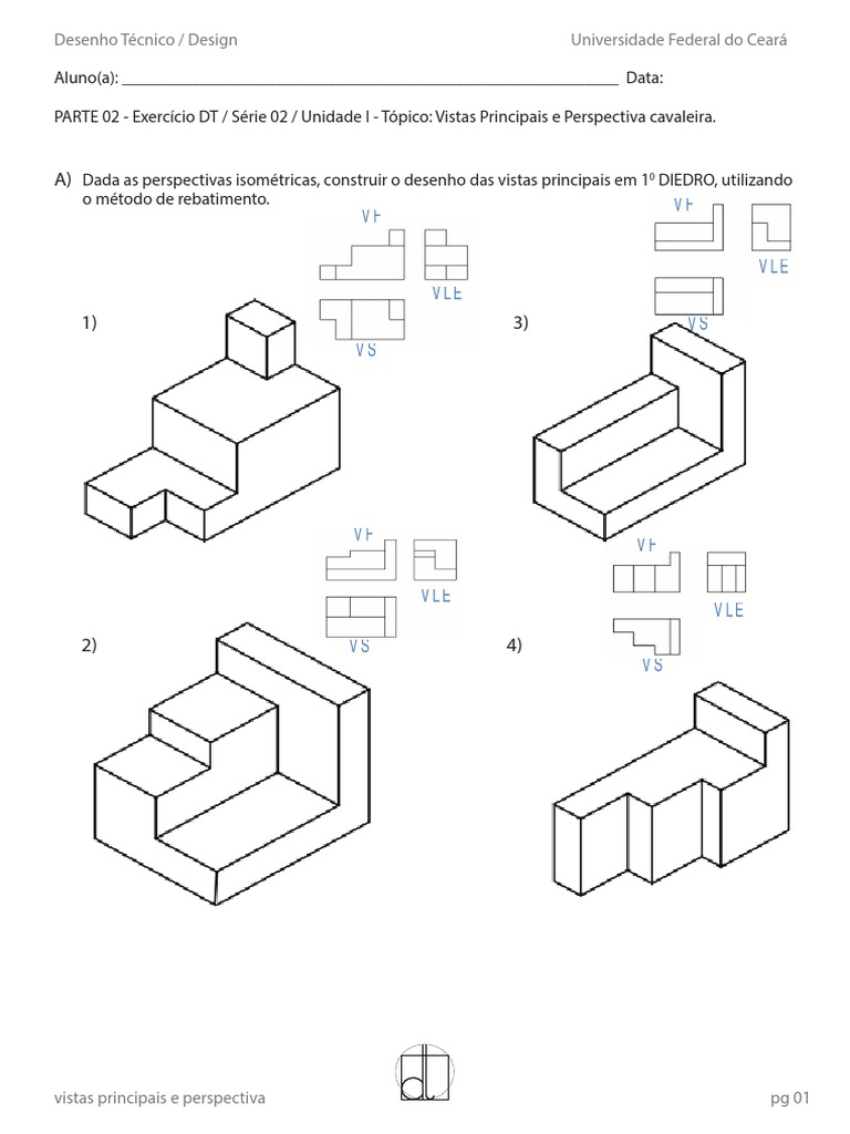 (Exercicio 02) - Vistas Princ e Persp - Cav - GABARITO | PDF | Perspectiva (gráficos) | Desenho ...