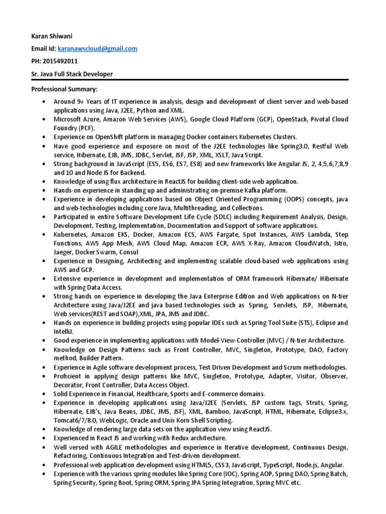 Karan - Sr. Java Full Stack | PDF | Spring Framework | Cloud Computing