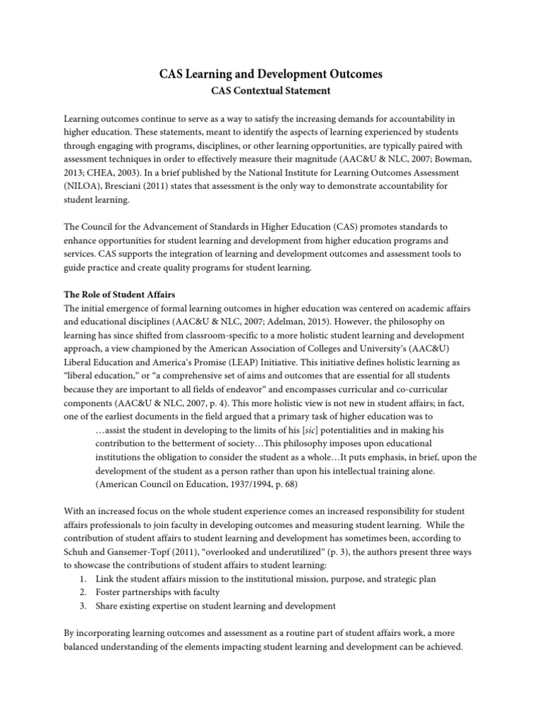 CAS Learning Outcomes | PDF | Experience | Thought