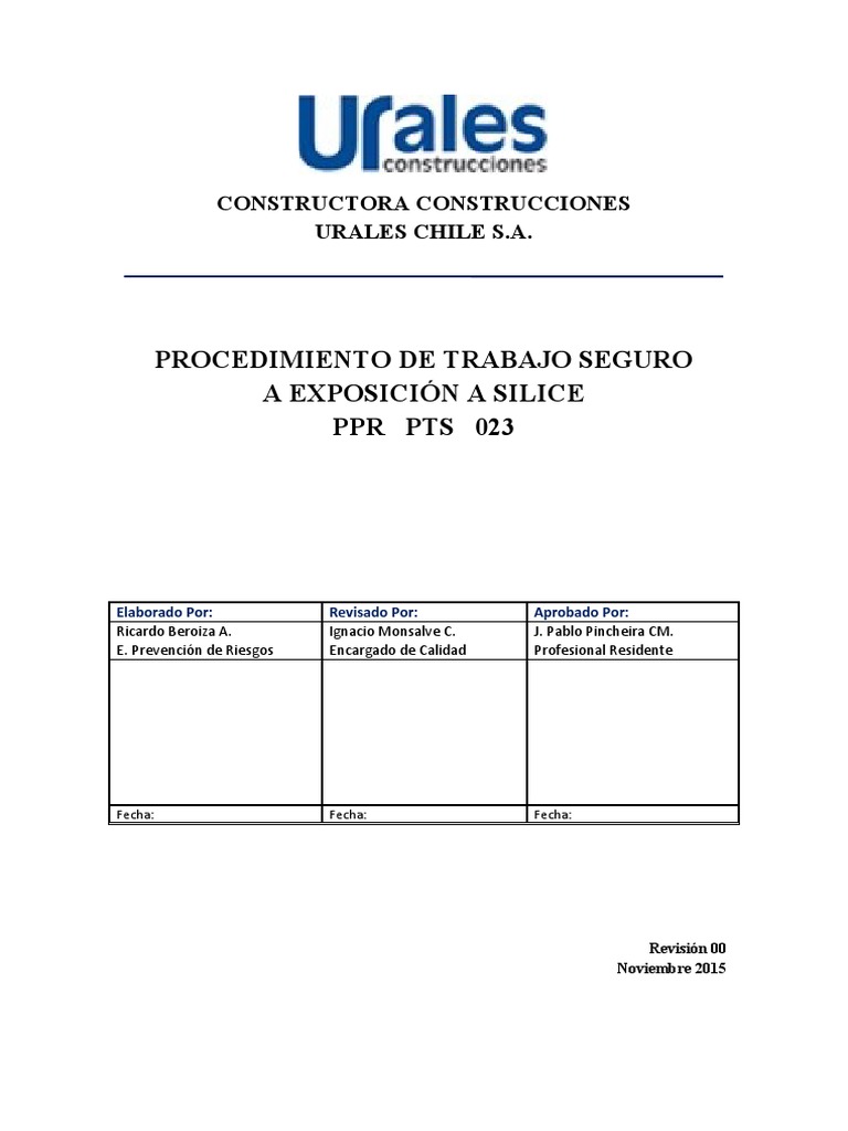 PPR-PTS-023 Exposición A Silice (Rev 00) 02.11.15 Cambia A Protocolo | PDF | Materiales