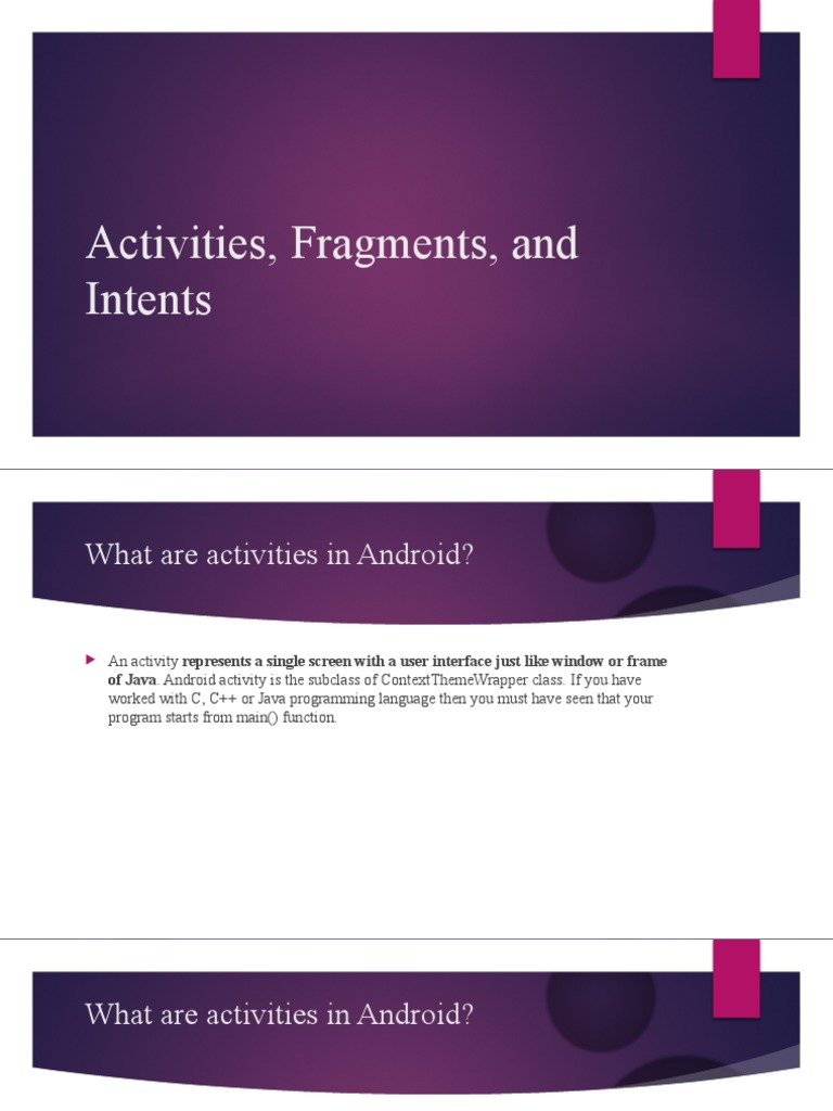 Activities, Fragments, and Intents | PDF | User Interface | Android (Operating System)
