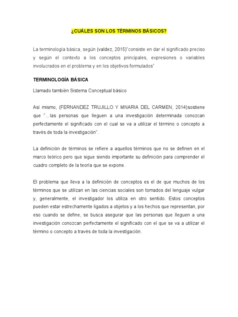 Cuáles Son Los Términos Básicos | PDF | Teoría | Concepto