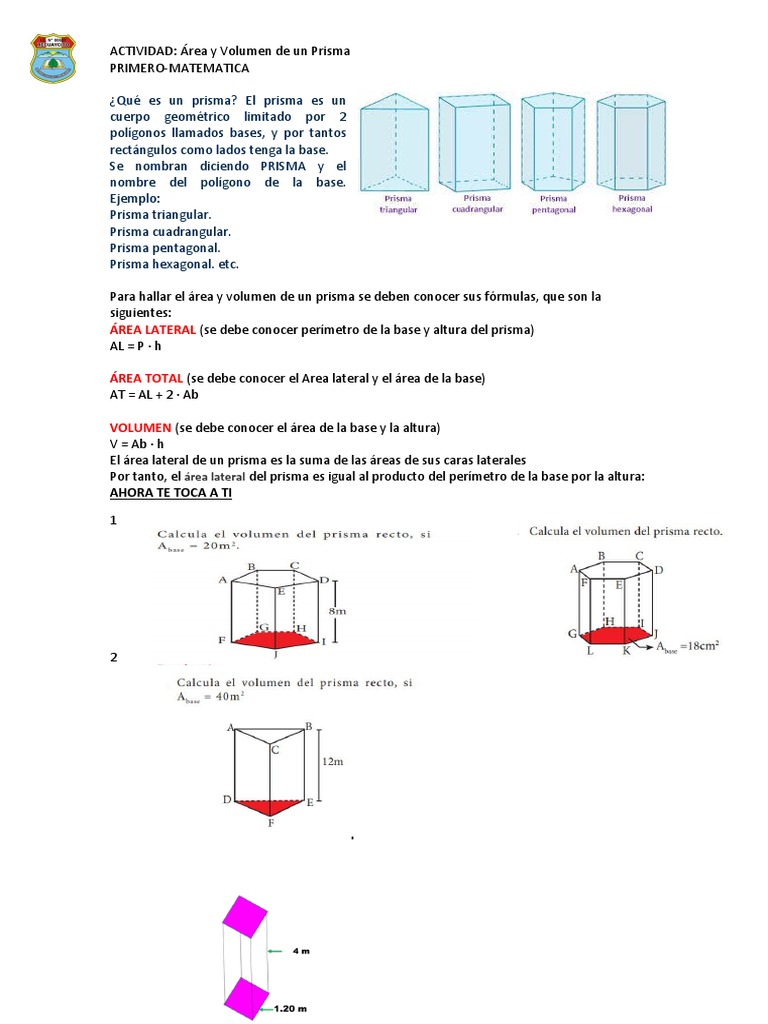 Area y Volumen de Un Prisma | PDF | Métodos y materiales de enseñanza