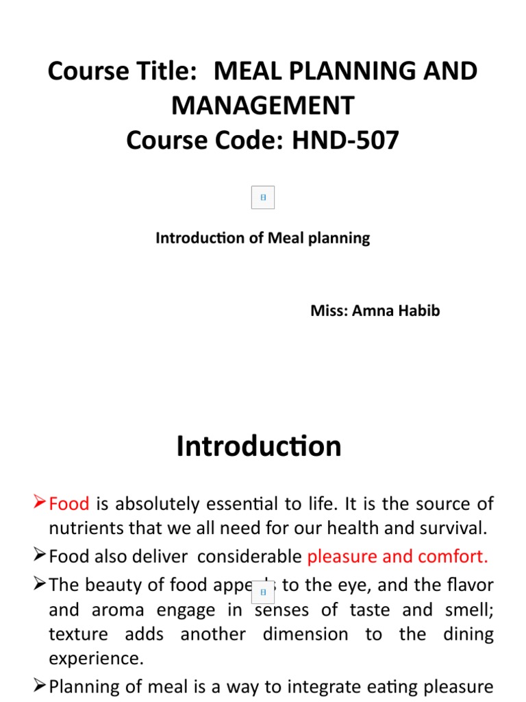 Introduction of Meal Planning | PDF | Foods | Nutrition