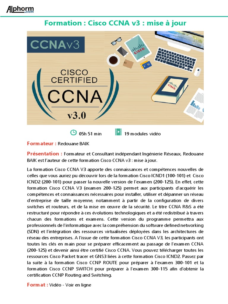 Alphorm Fiche Formation Cisco CCNA v3 | PDF | I Pv6 | Protocoles Internet