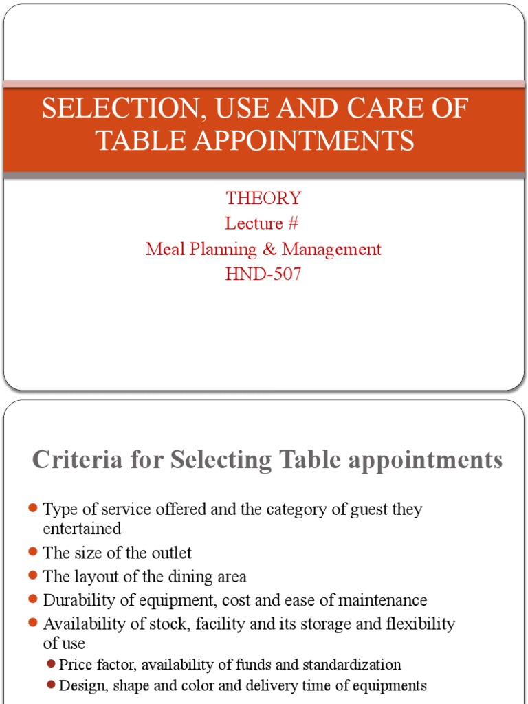 Selections, Use and Care of Tabel Appointments | Download Free PDF | Tableware | Home
