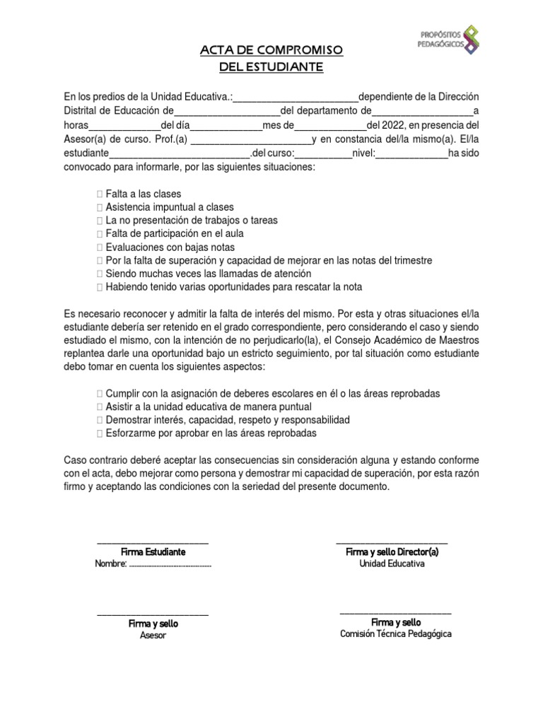 Acta de Compromiso para El Estudiante | PDF