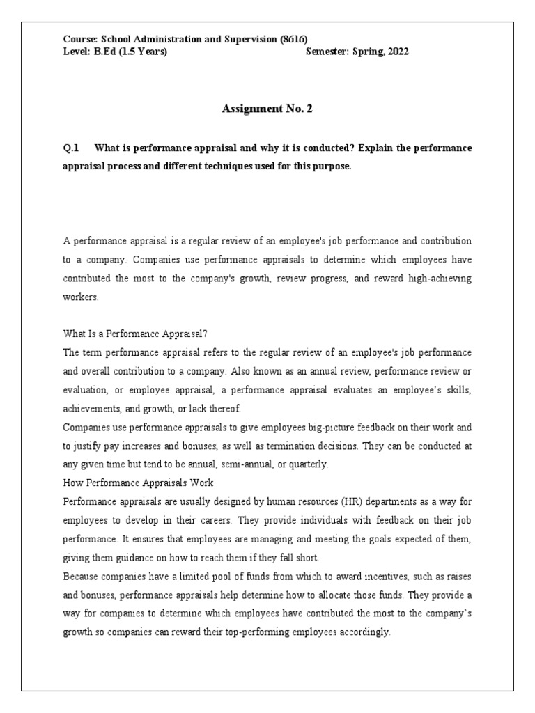 Assignment No. 2: Course: School Administration and Supervision (8616 ...