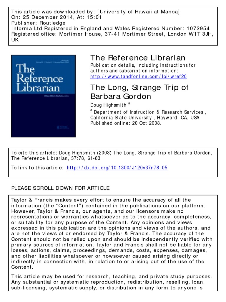The Long, Strange Trip of Barbara Gordon | PDF | Libraries | Librarian