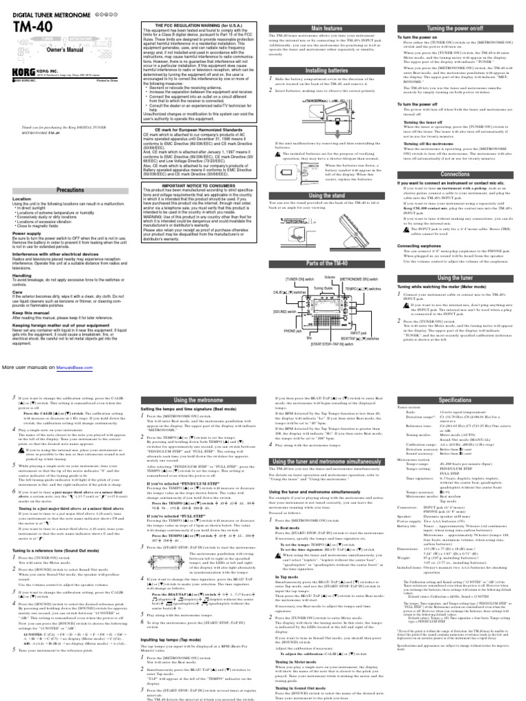 TM-40 Instrucciones | PDF | Tempo | Electricity