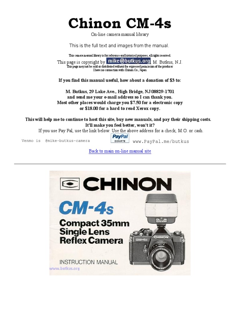 Chinon cm-4s | PDF | Flash (Photography) | Exposure (Photography)
