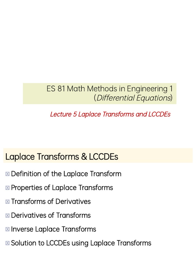 Es81 Lec5 Laplace Transforms | PDF | Laplace Transform | Mathematical ...