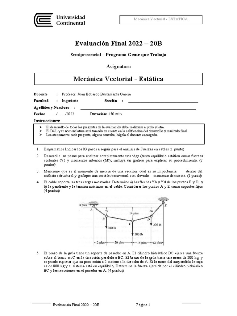 Ev Fin Mec Vec Estática Bloque B 2022 JB | PDF | Viga (Estructura) | Mecanica clasica