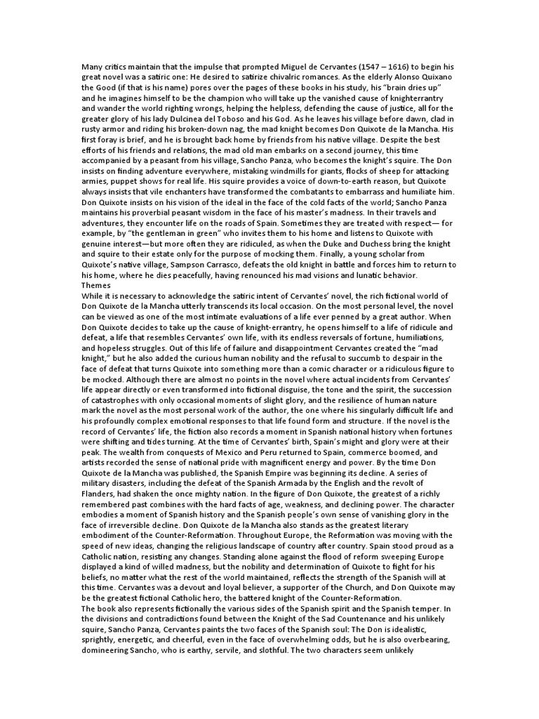 Cervantes' Don Quixote Explores Madness, Identity, and Reality | PDF ...