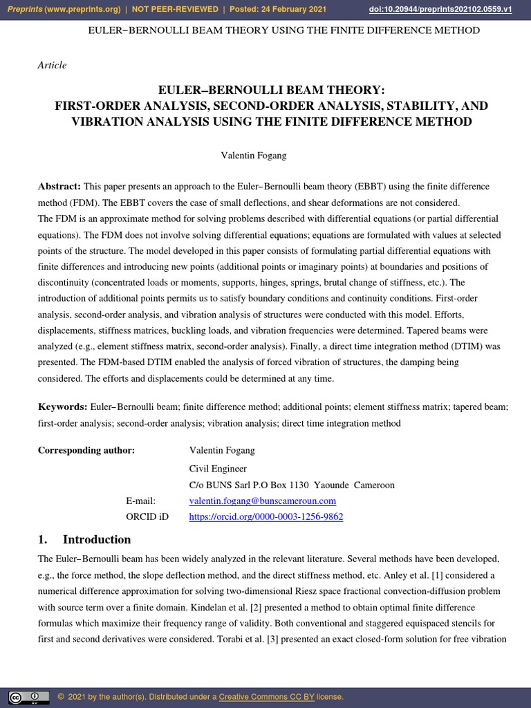 Euler Bernoulli Beam Theory Using The Finite Difference Method Pdf Bending Beam Structure