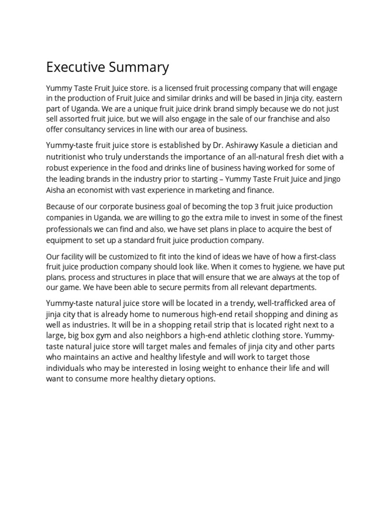 Executive Summary | PDF | Drink | Foods