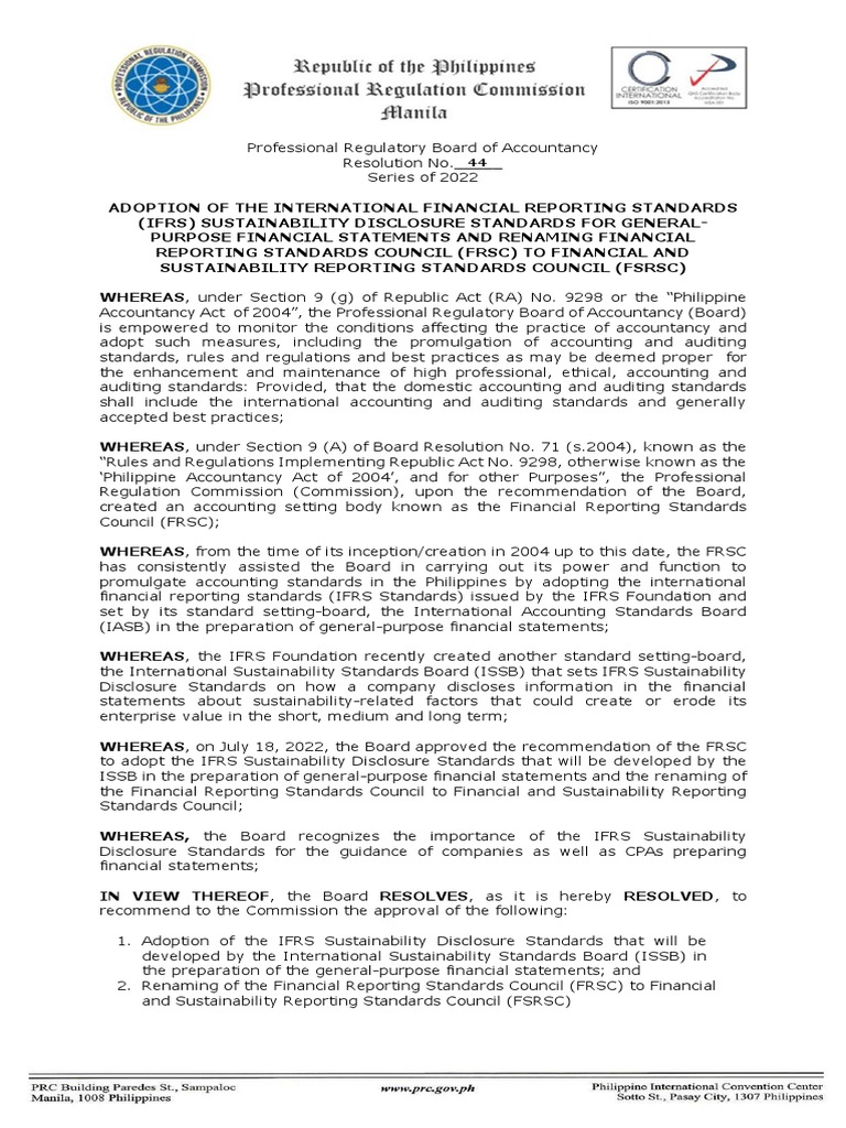 2022-44 Published (1) Adoption of The International Financial Reporting Standards (Ifrs ...